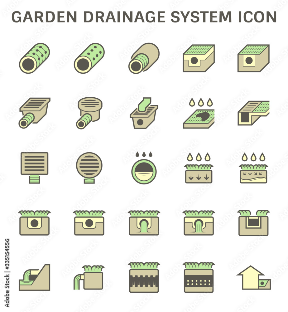 Garden drainage system or french drain vector icon consist of sewer ...