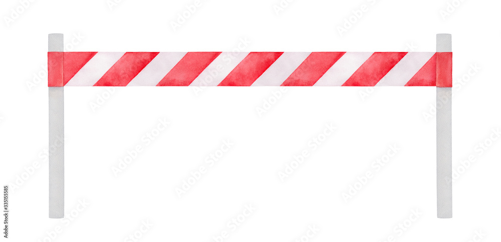 Water color illustration of security barrier with red and white striped ...