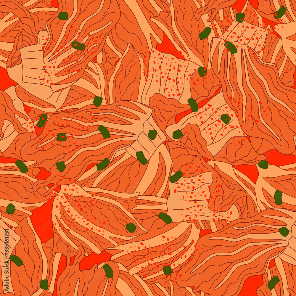 Korean food Kimchi seamless pattern background. Traditional Korean side ...