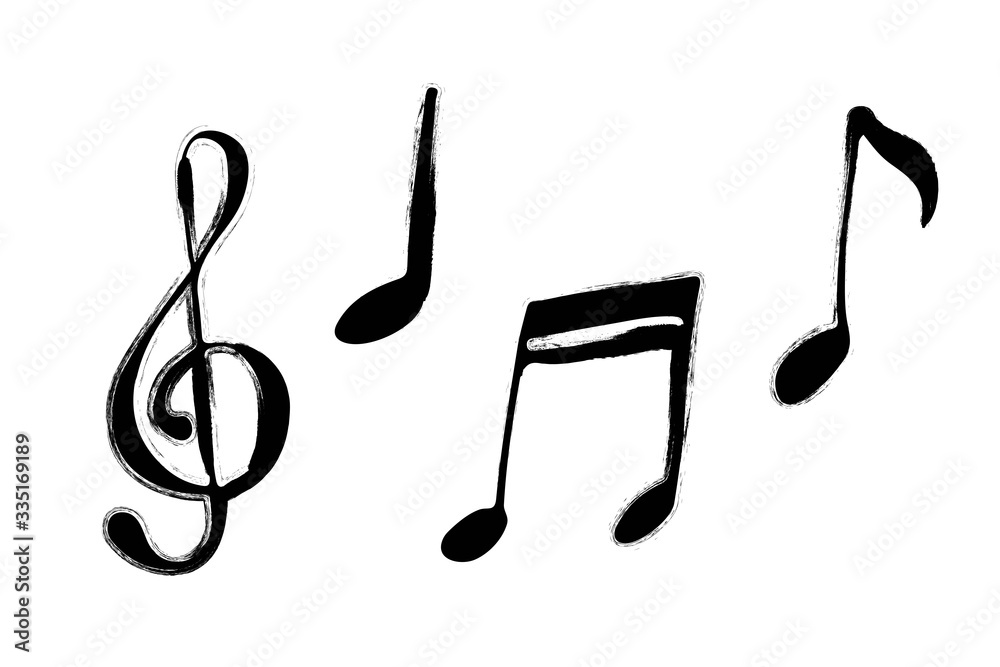 Music note icons hand drawn by brush. Treble clef. Musical symbols set ...