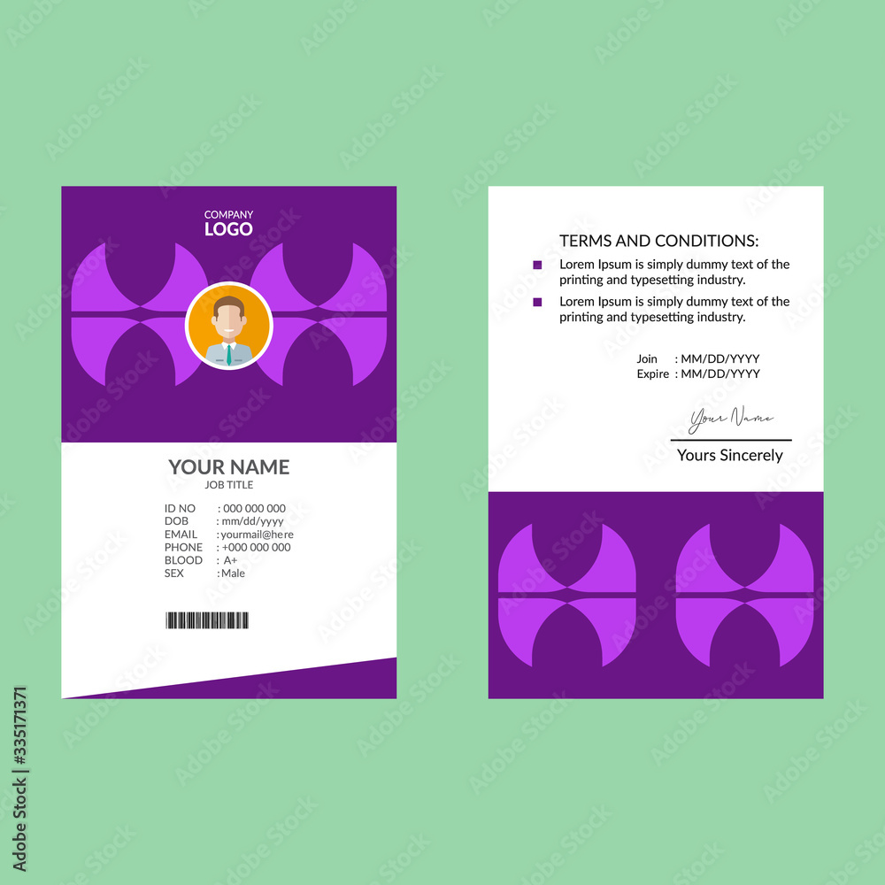 Purple ID Card Design Template Stock Vector | Adobe Stock
