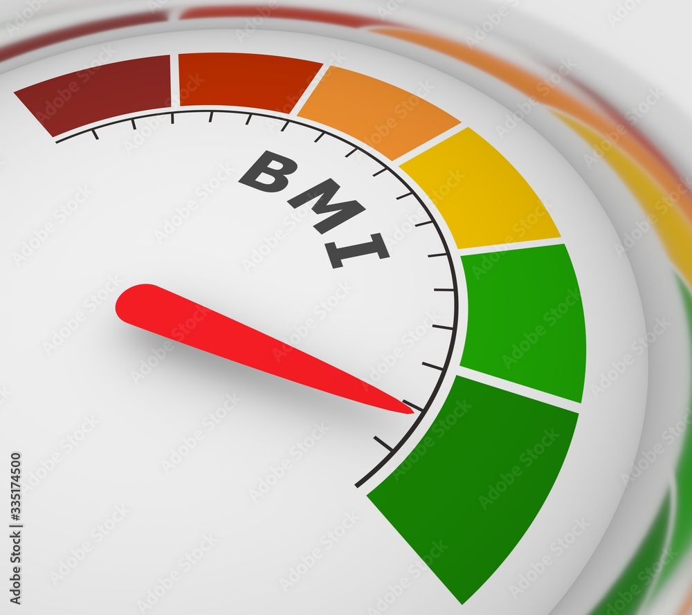 Body mass index meter read level result. Color scale with arrow from ...