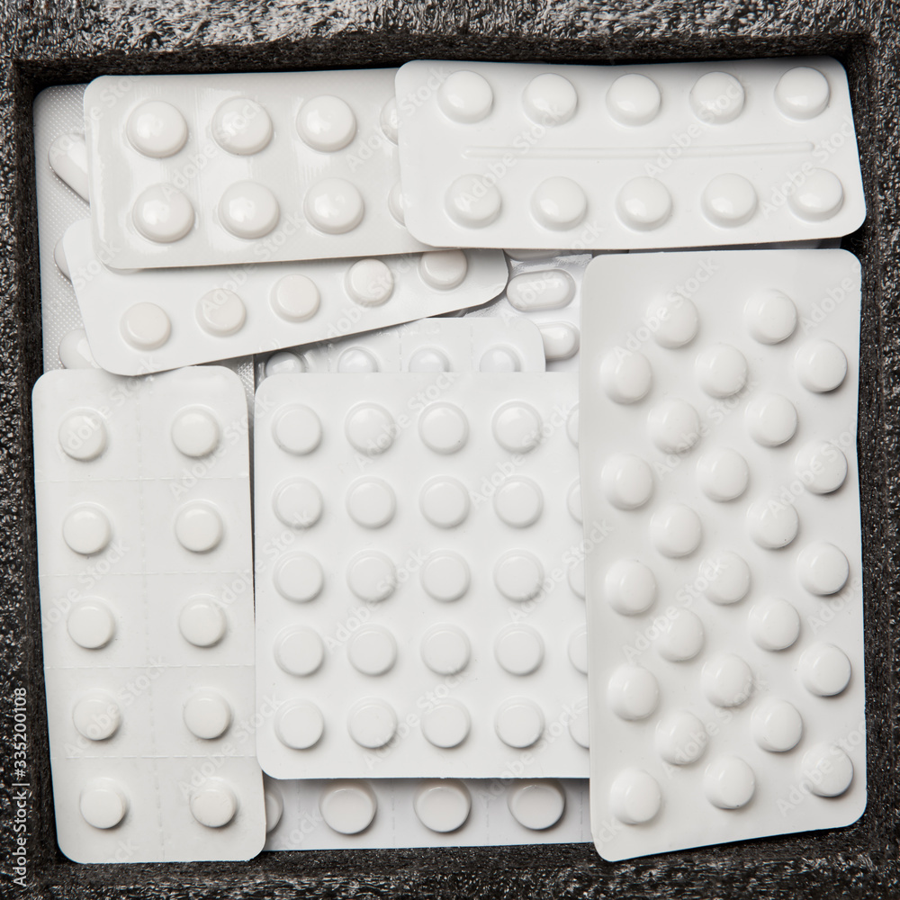 Many drugs in white packaging as a medicine Stock Photo | Adobe Stock