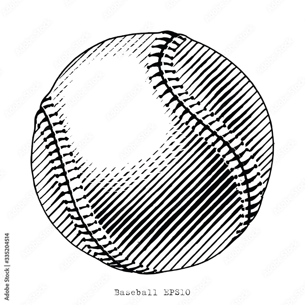 Baseball hand draw vinatge style black and white clip art isolated on ...