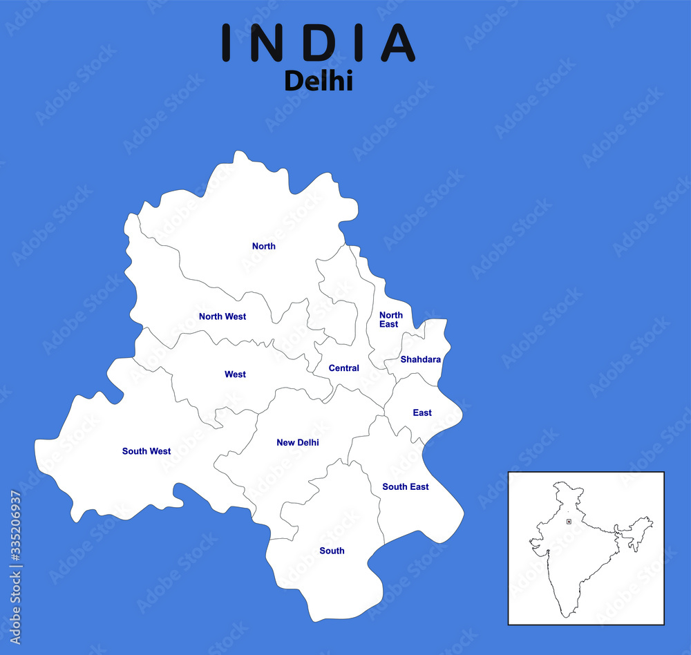 Delhi map outline. vector illustration of Delhi map with district name ...