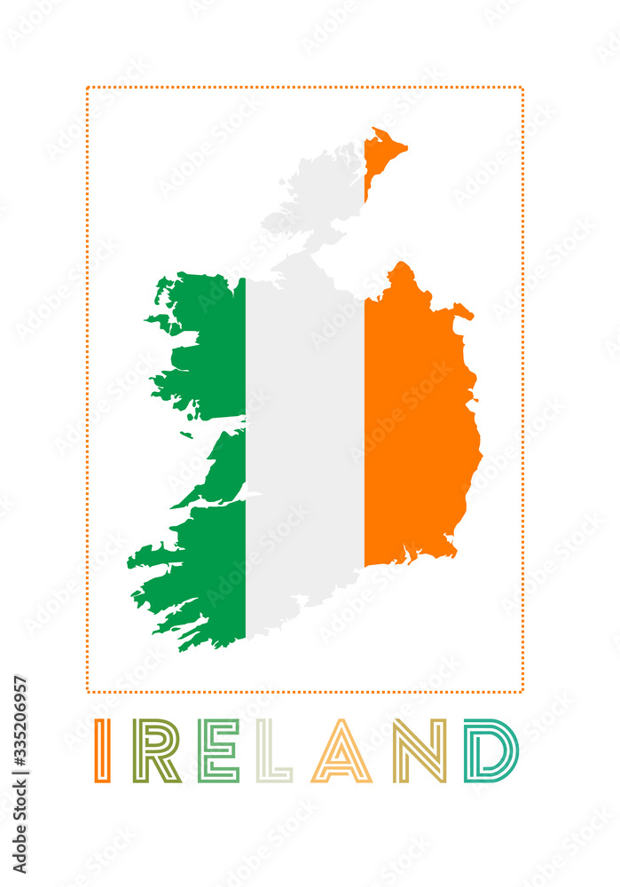 Ireland Logo. Map of Ireland with country name and flag. Beautiful ...