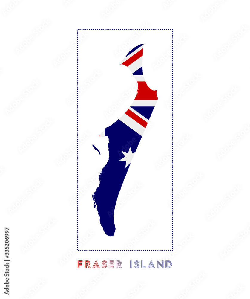 Fraser Island Logo. Map of Fraser Island with island name and flag ...