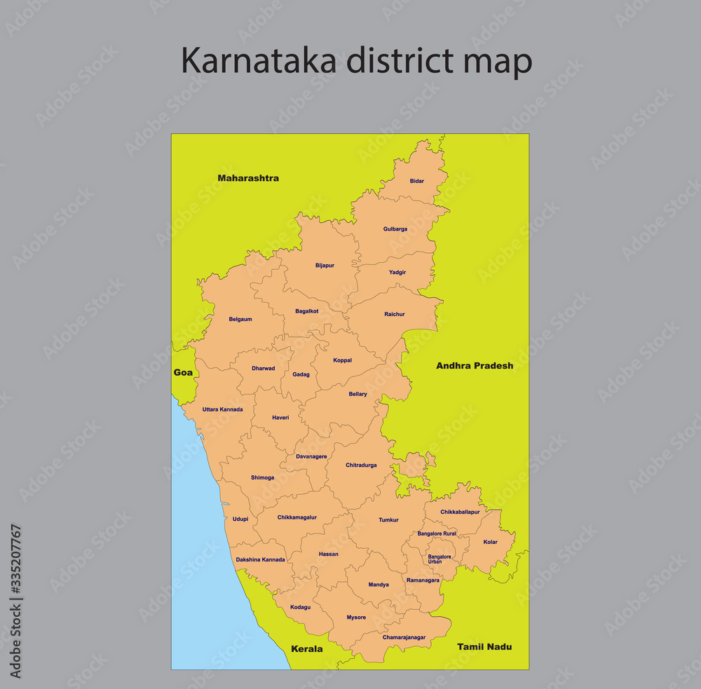 Popular district in Karnataka. Karnataka vector map . Stock ...