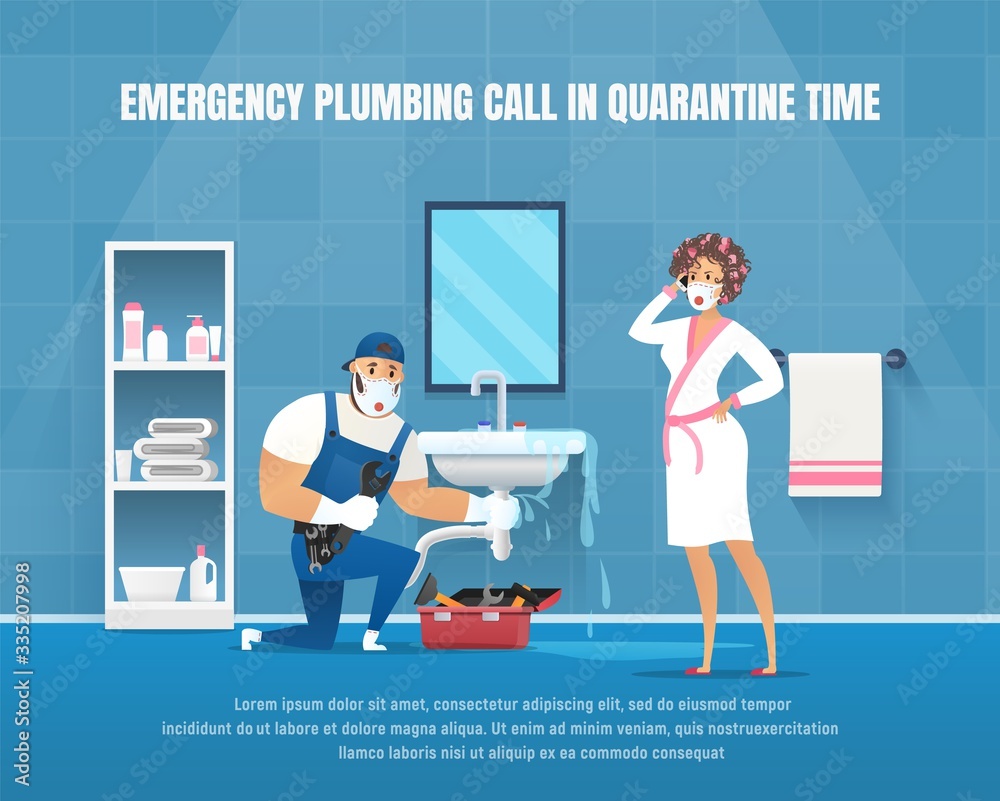 Vector Emergency Plumbing Call im Quarantine Time. Company Plumber ...