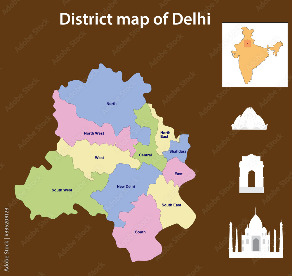 Historical view of Delhi. Vector illustration of Delhi map with ...