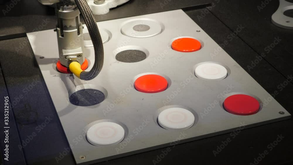 Robot put red marker in line and win tic-tac-toe game, move arm over ...