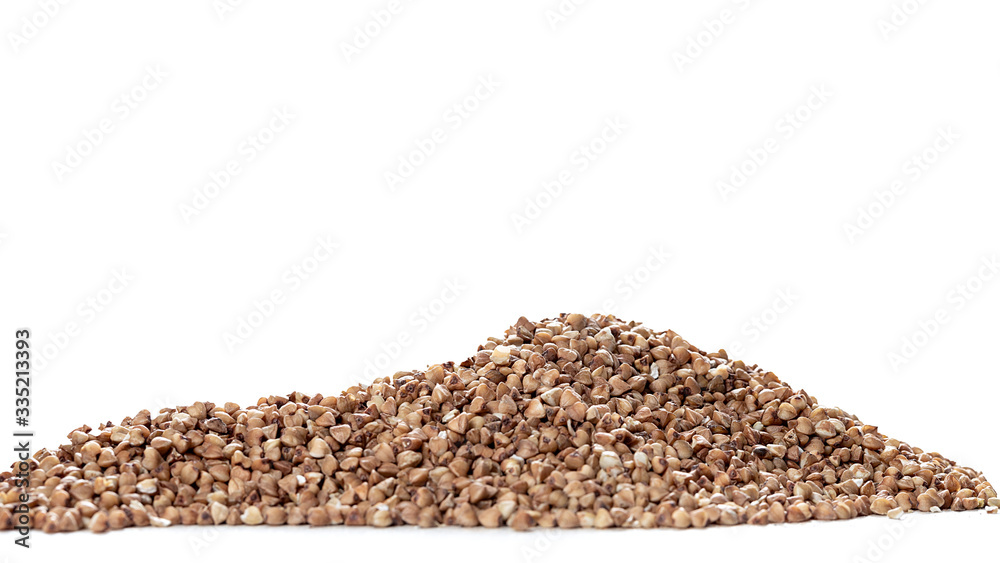 Essential goods: Buckwheat Isolated on white background. Buckwheat seed ...