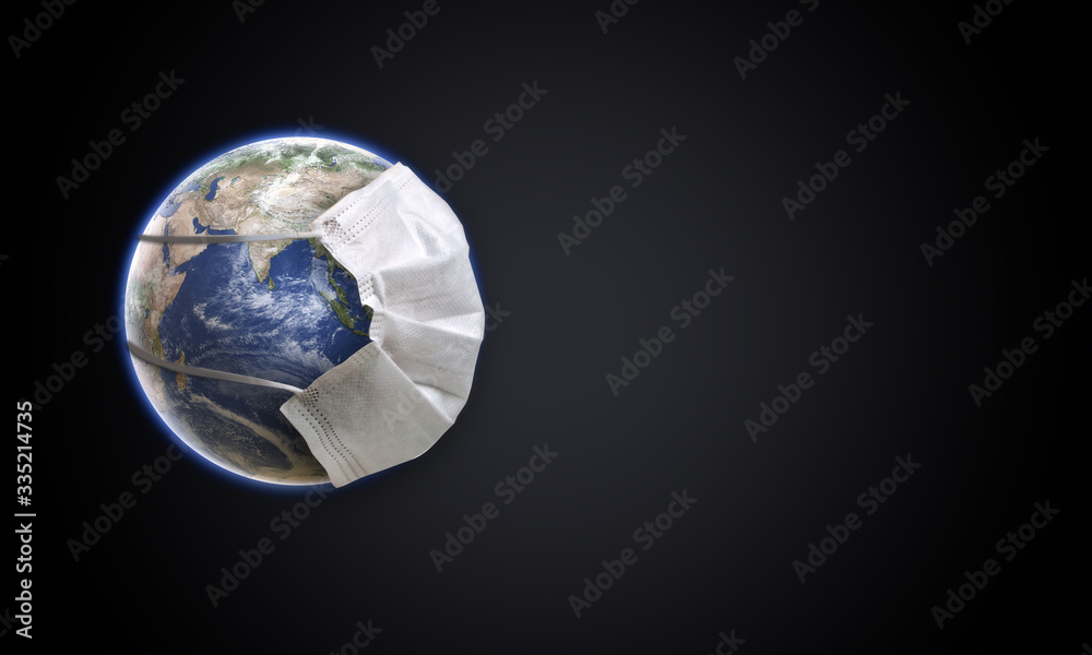 Planet Earth globe with face mask protect. World medical concept. Earth ...