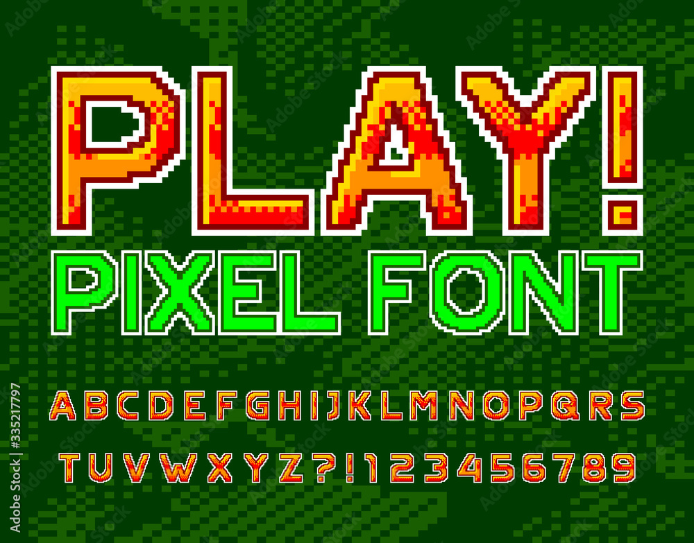 Vecteur Stock Play alphabet font. Retro pixel letters and numbers ...