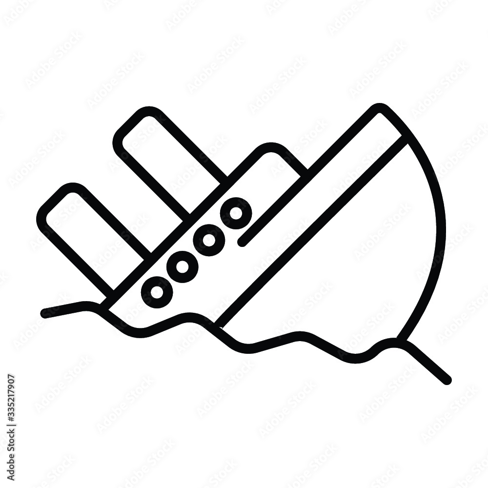 Sinking ship thin line icon, disaster and water, boat catastrophe sign ...