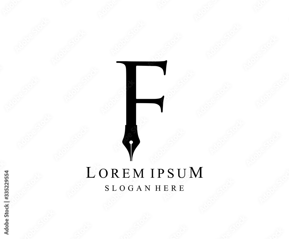 The Writer, Simple Pen F Letter Vintage logo Design Stock Vector ...