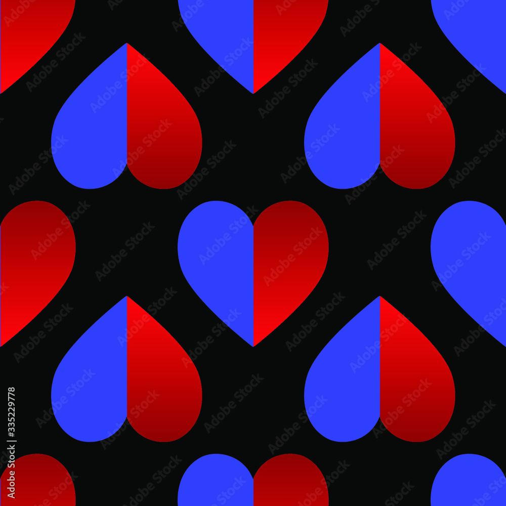 Seamless cute vector valentine pattern with half red half blue hearts ...