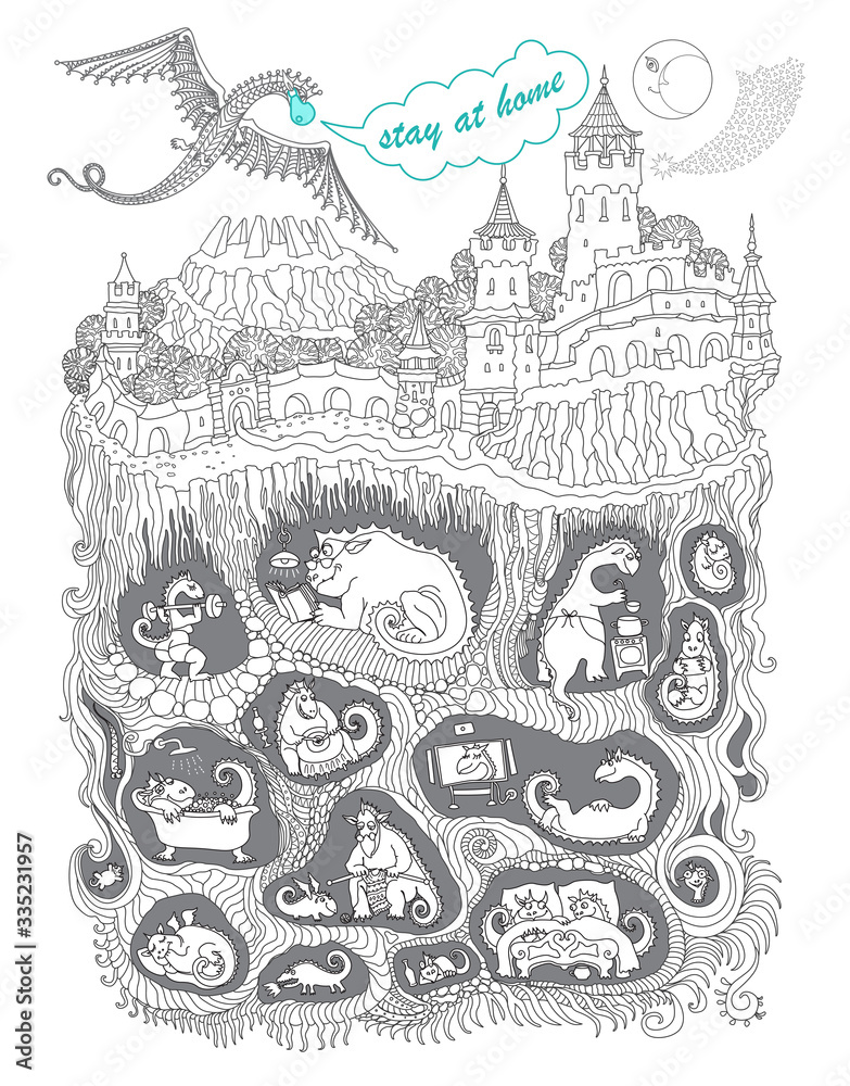 Stay at Home. Quarantine isolation Covid-19 humor concept.Adults ...