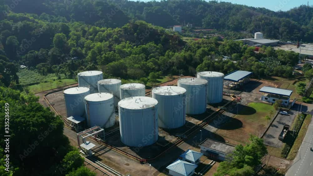 Aerial view tank farm terminal for storage crude oil and gas LPG ...