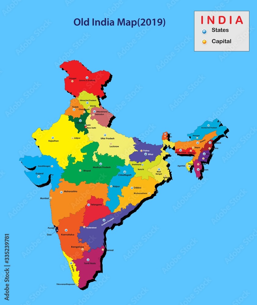 capitals in India. India map 2020. India map in 3D background. Stock ...