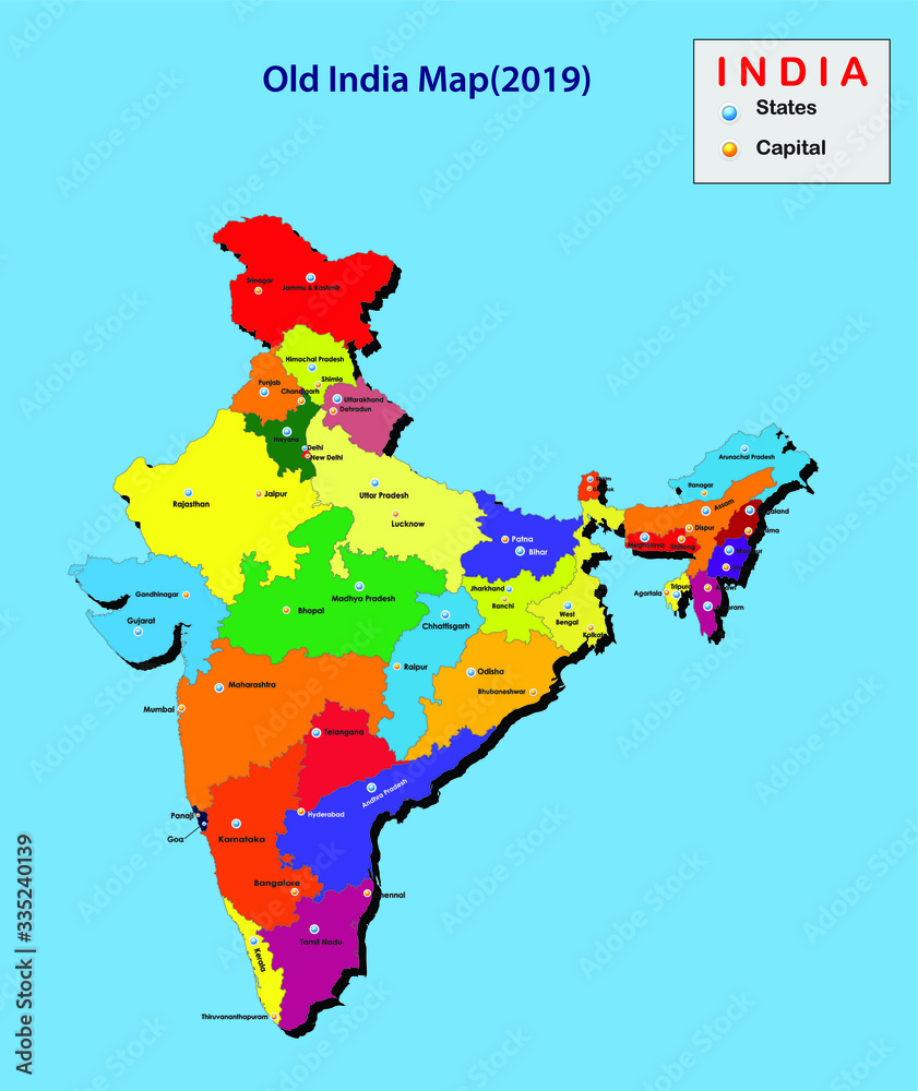 capitals in India. India map 2020. India map in 3D background. Stock ...