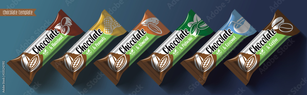 Chocolate bar vector packaging design. Nuts chocolate set. Stock Vector ...