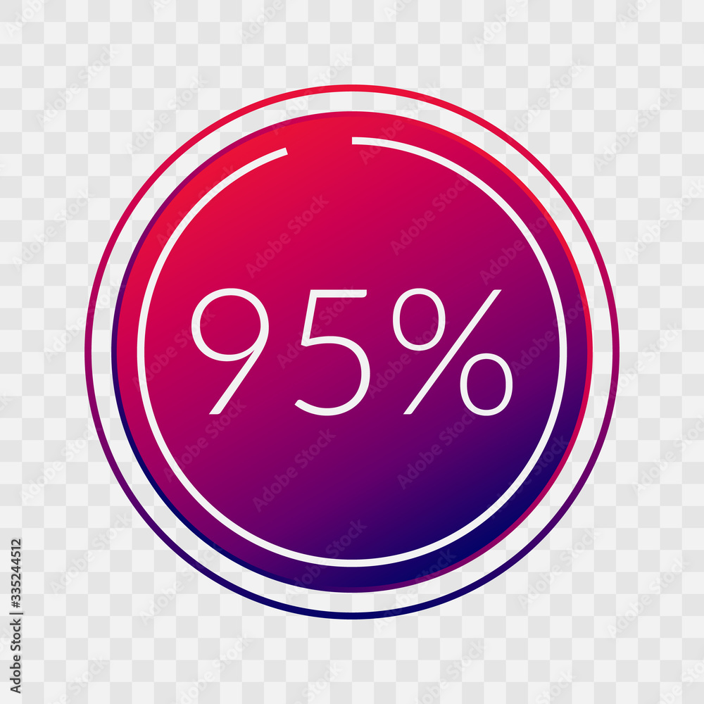 95 percent circle chart, isolated symbol on transparent background ...