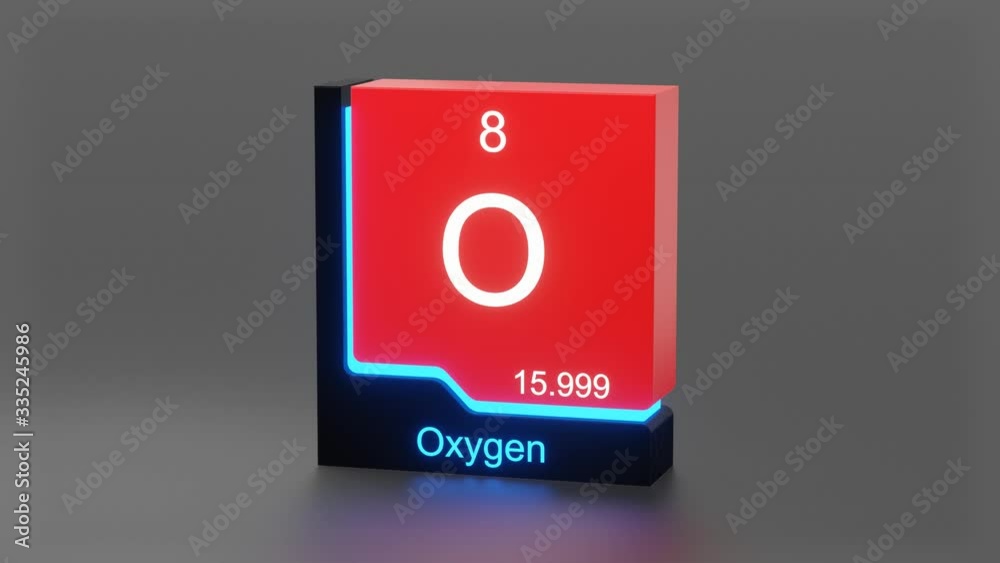 Oxygen, periodic table element 3D animation, modern educational red ...