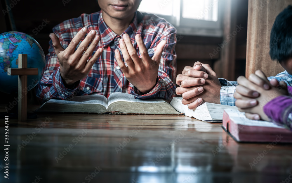 Christian group praying and worship God, Christian meeting concept ...