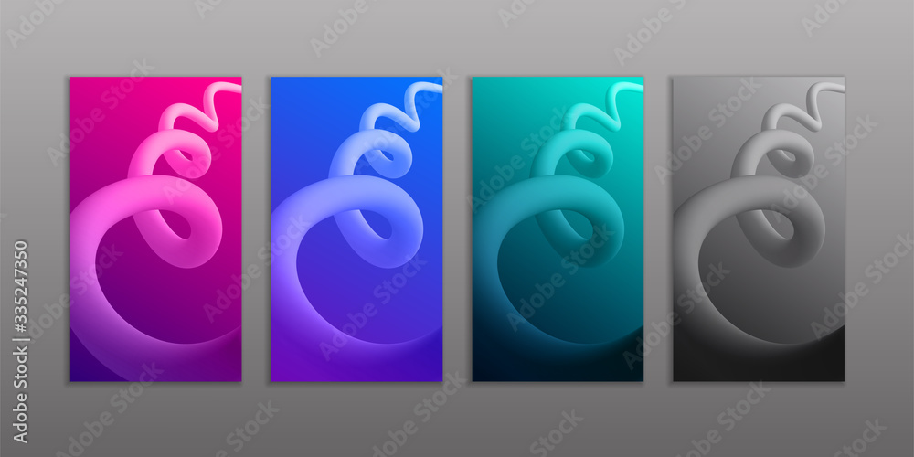 Abstract shapes spiral. Set of liquid color curve shapes for ...