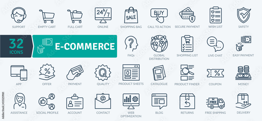 E-commerce Icon Pack. Thin Line and vector trade activities Stock ...