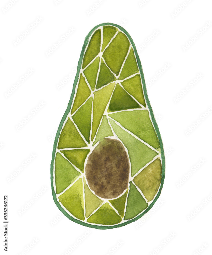Watercolor avocado . Hand drawing isolated illustration on white ...