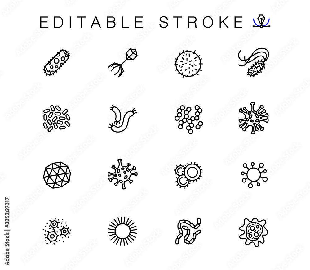 Bacteria, Microbe and Virus Vector Line Icons Set. Viral and Bacterial ...