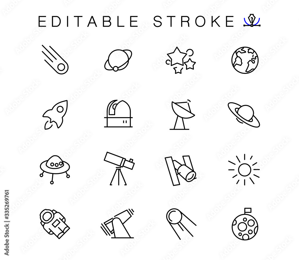 Space and stars vector linear icons set. Astronomy and space outline ...