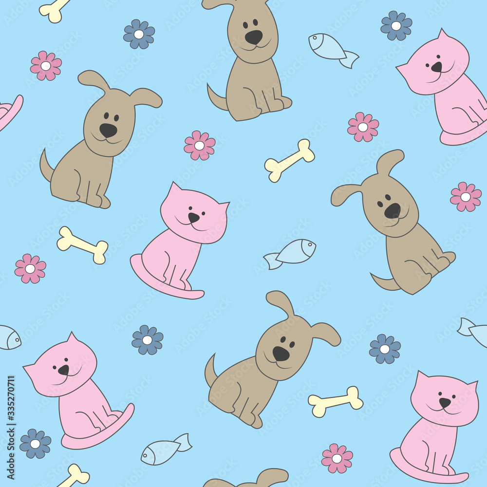 Funny cat and dog seamless pattern. It can be used for wallpapers ...