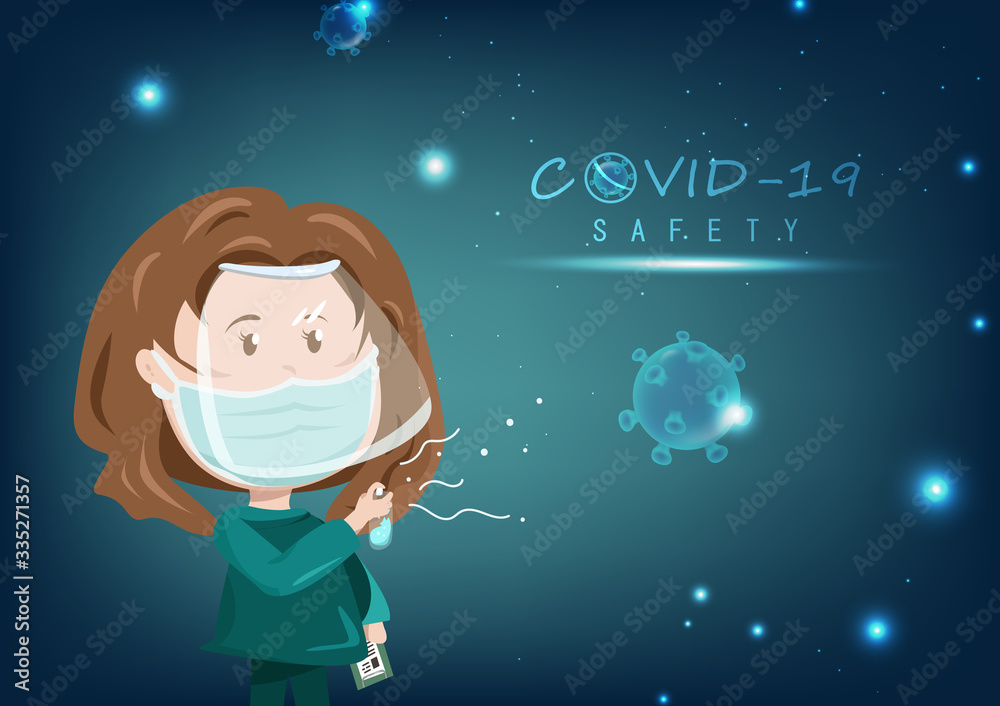 People wear mask and face shield using alcohol to prevent infection ...