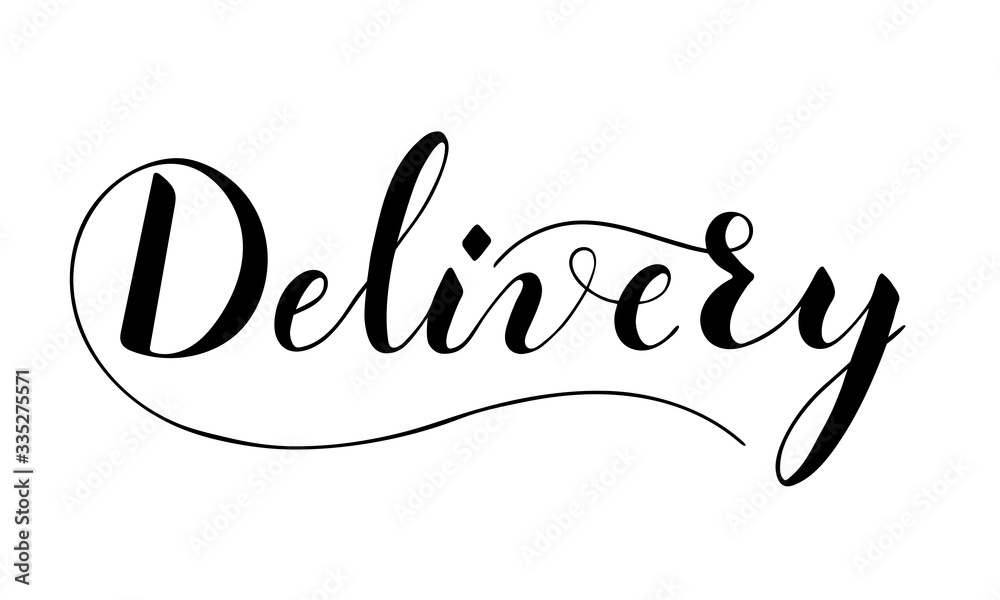 Vector hand written delivery text isolated on white background. Food or ...