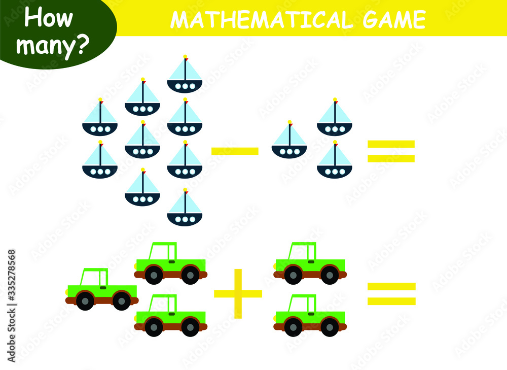 examples of addition and subtraction with cars. educational page with ...