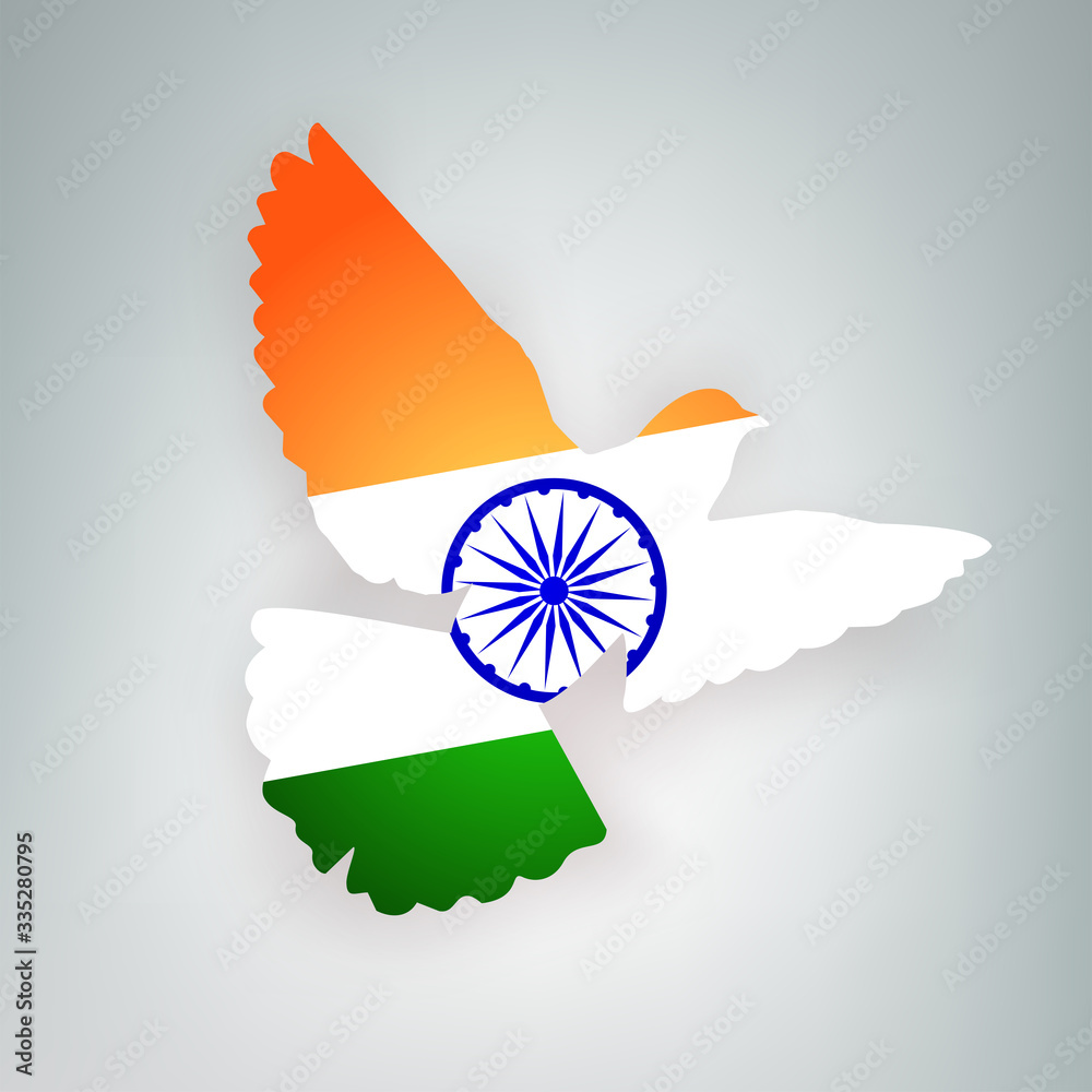 State flag of India in the shape of a bird. Dove flapping its wings on ...