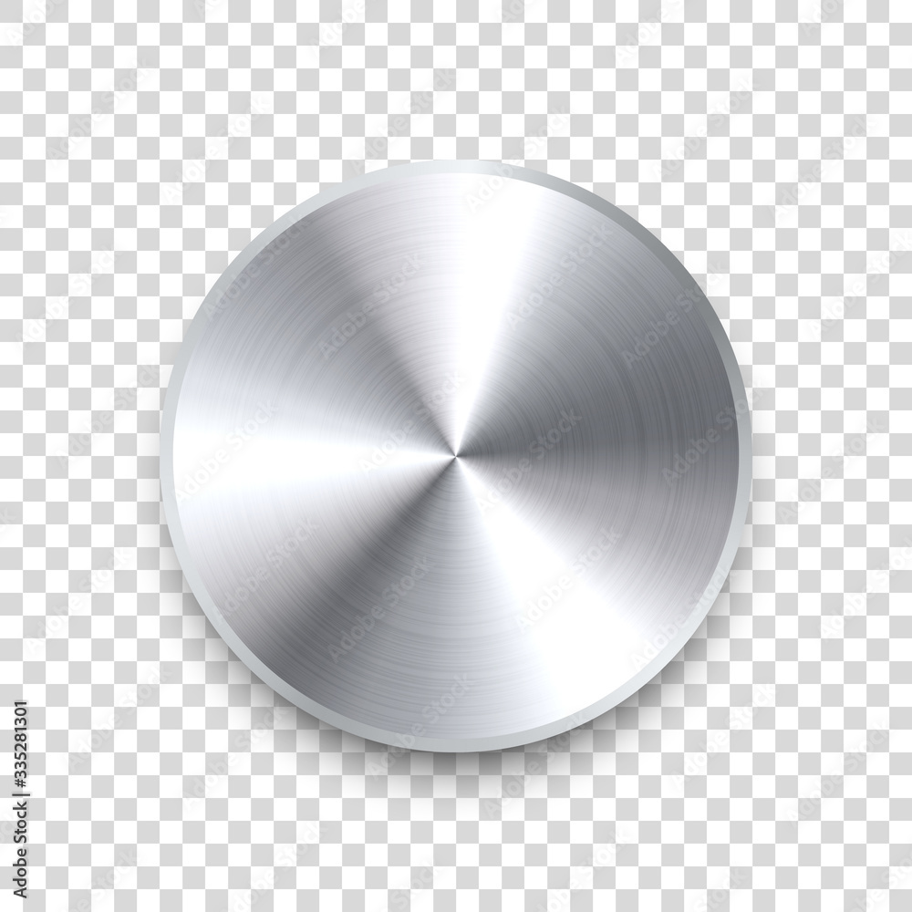 Realistic metal chrome button. Silver steel volume control knob ...