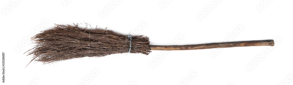 old wooden broom isolated on white background Stock Photo | Adobe Stock