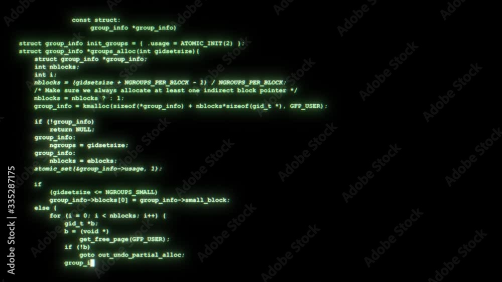 Realistic retro style screen with scrolling hacker code, seamless loop ...
