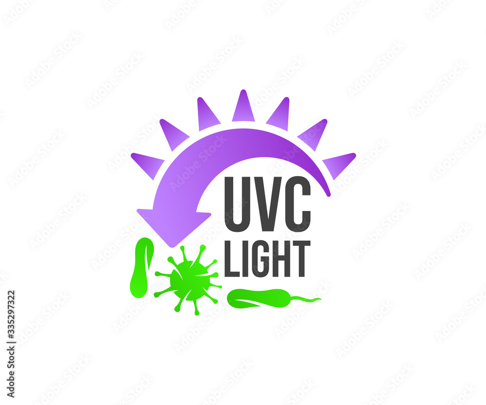 UVC light germicidal, sun, bacteria and virus, logo design. Healthcare ...