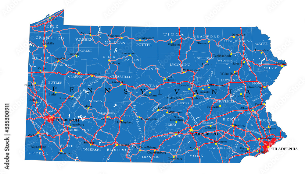 Pennsylvania state political map Stock Vector | Adobe Stock