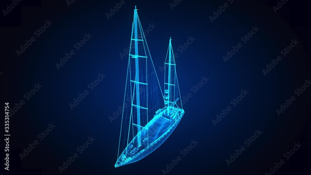 Ship, pleasure boat, speed boat, vessel. Glow points and line formation ...