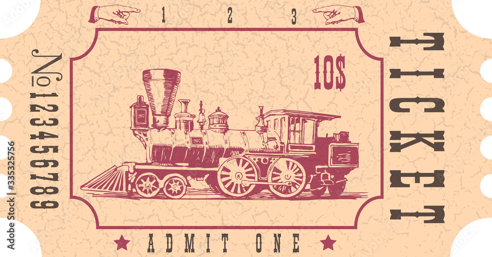 vector image of old vintage american western rail train ticket Stock ...