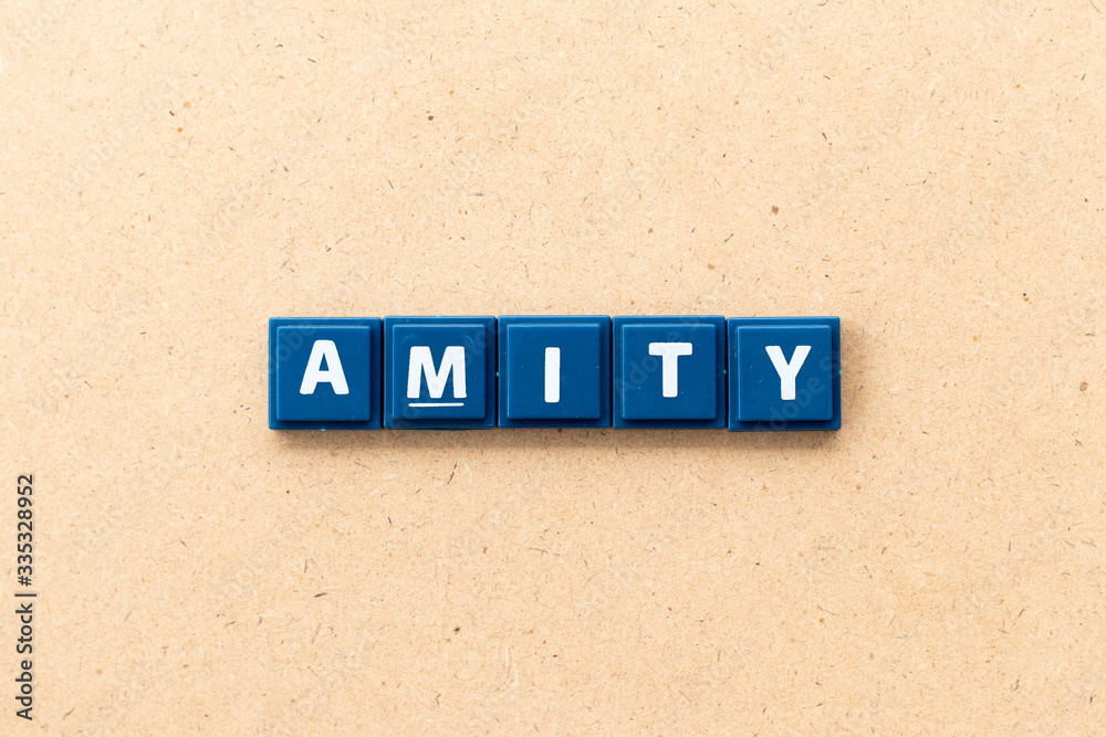 Poster Tile letter in word amity on wood background – Wall Art | UkPosters