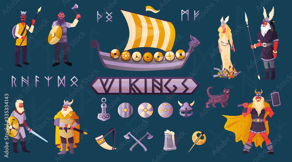 Viking Colorful Set Stock Vector | Adobe Stock