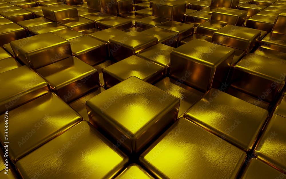 Gold cubic wall - 3d render illustration. Concept design - Trendy ...