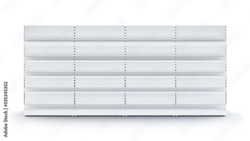 3D image of four Supermarket Shelving Showcase Displays with Shelves ...